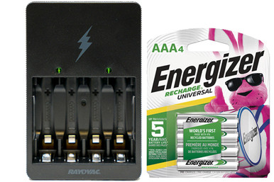 Rayovac AA / AAA Compact Charger + 4 AAA NiMH Energizer 700 mAh ...
