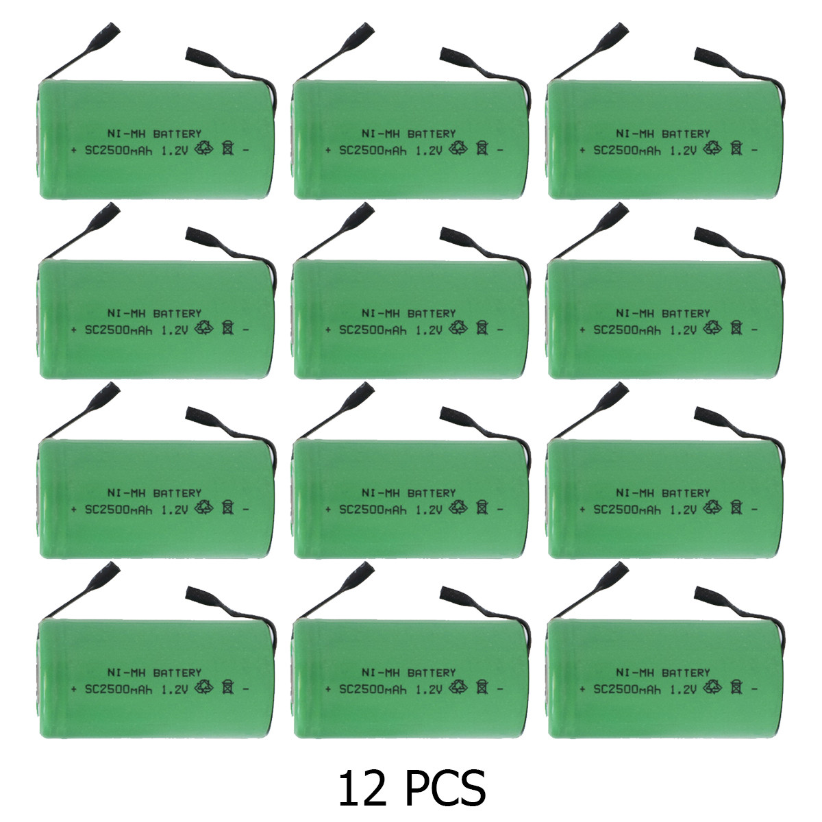 6-Pack Sub C NiMH 2500 mAh Batteries with Tabs