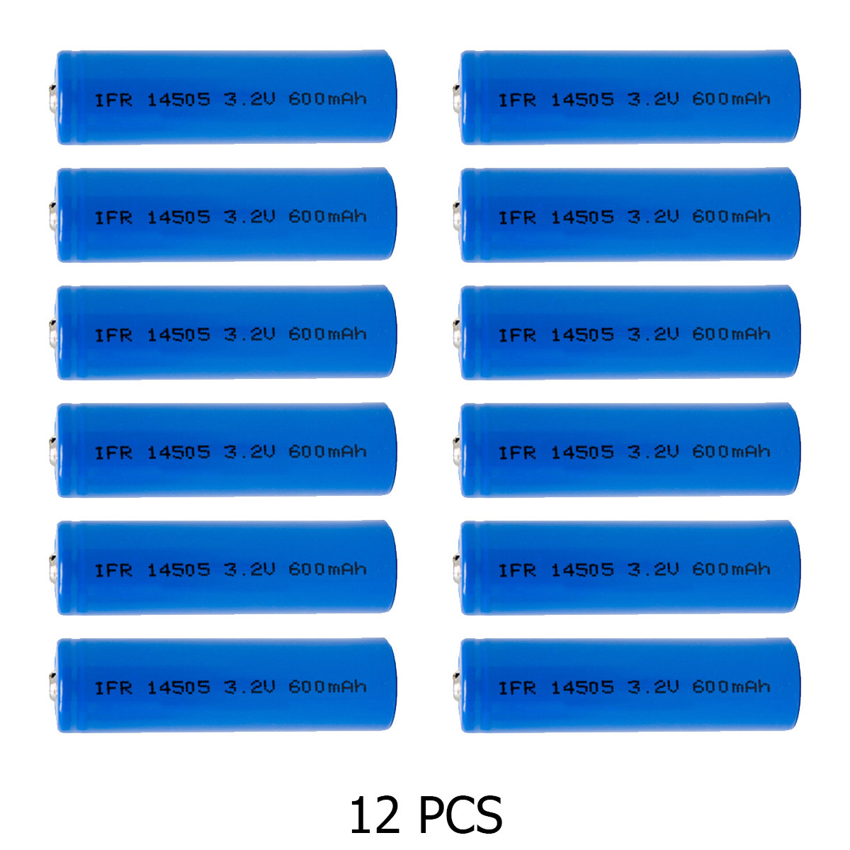 12-Pack AA 3.2 Volt 600 mAh LiFePO4 14500 Batteries