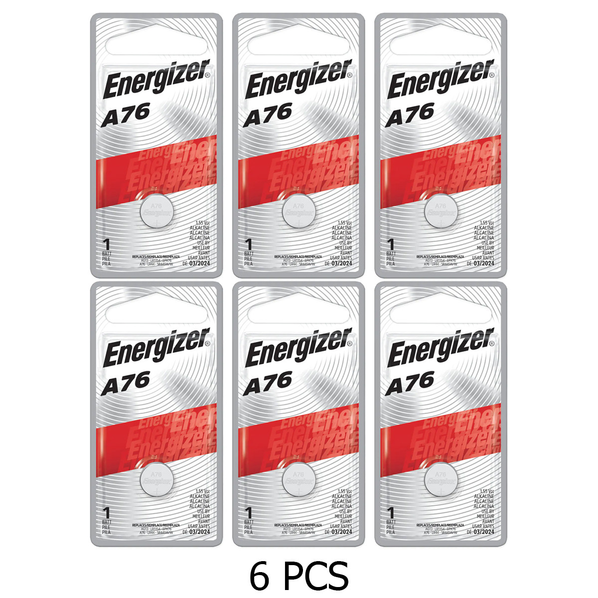 6-Pack Energizer A76 / LR44 Alkaline Button Batteries