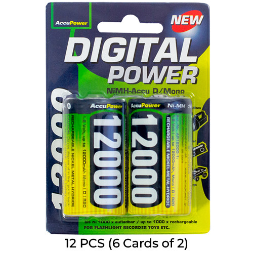 12-Pack D AccuPower NiMH 12000mAh Battery (6 Cards of 2)