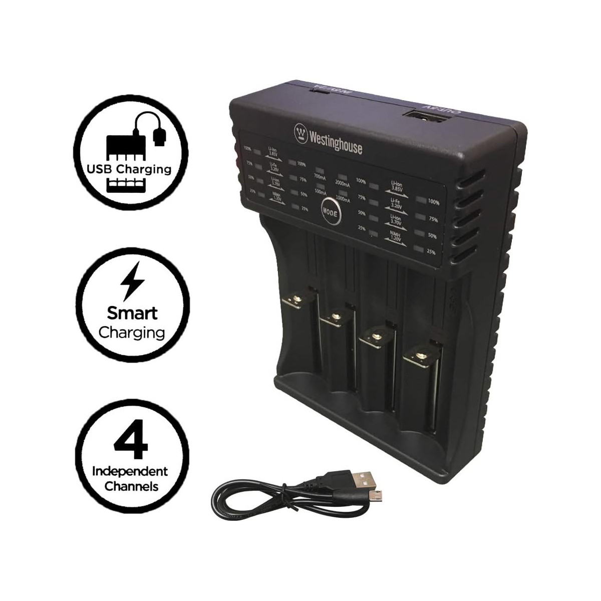 Westinghouse 4 Bay Universal Ni-Mh, Li-ion, LiFEp04 Smart Charger