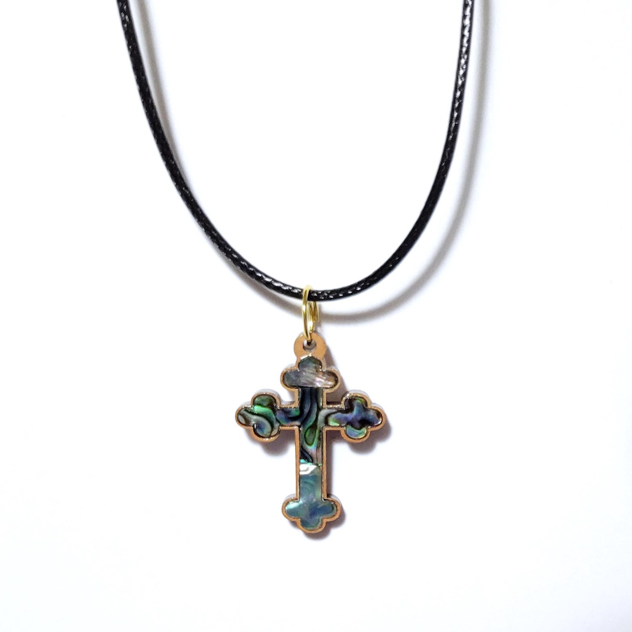 Bottoni Cross Abalone and Olive Wood Pendant from West Bank - The Silk ...