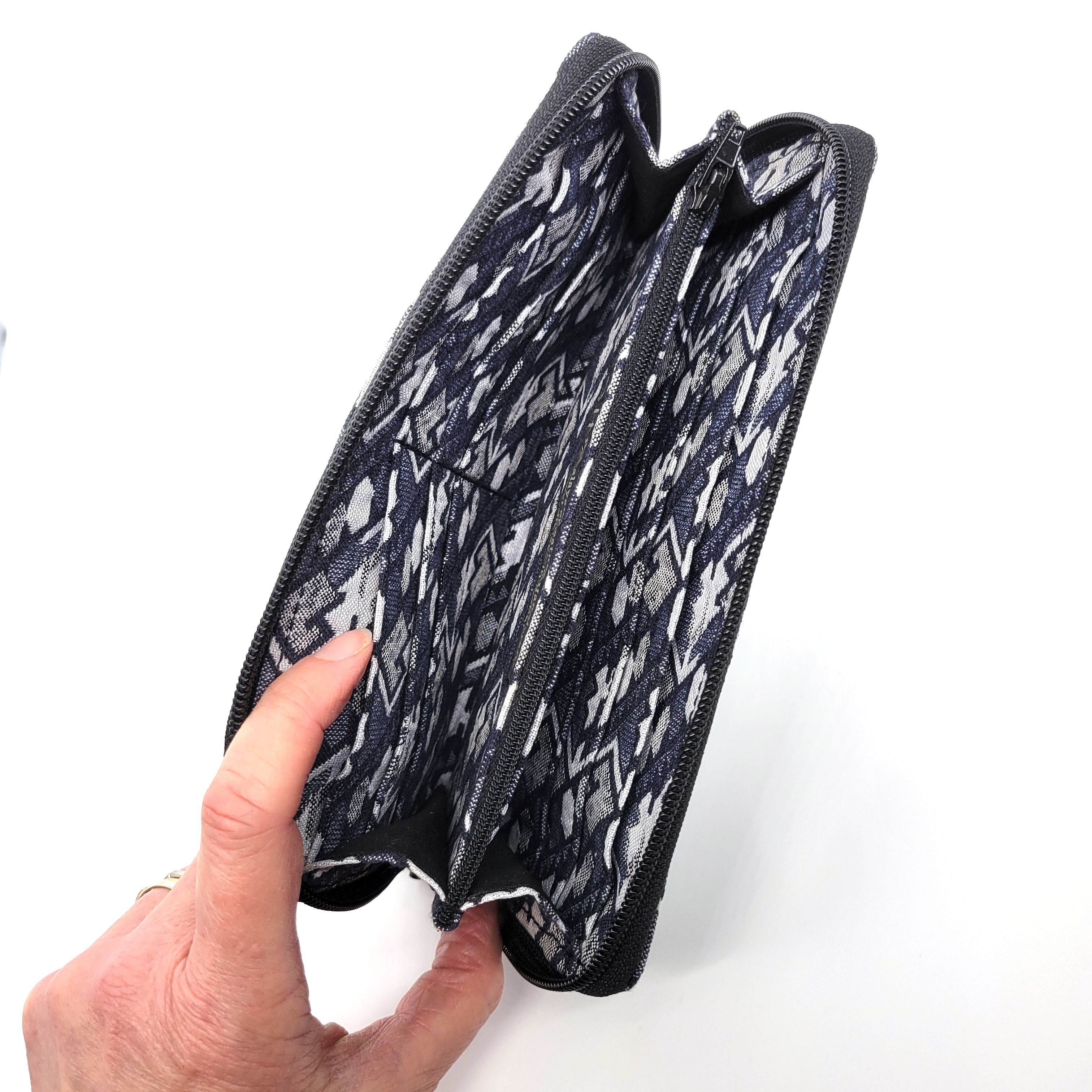 Black and White Dhaka Woven Fabric Zip Close Clutch Wallet from Nepal ...