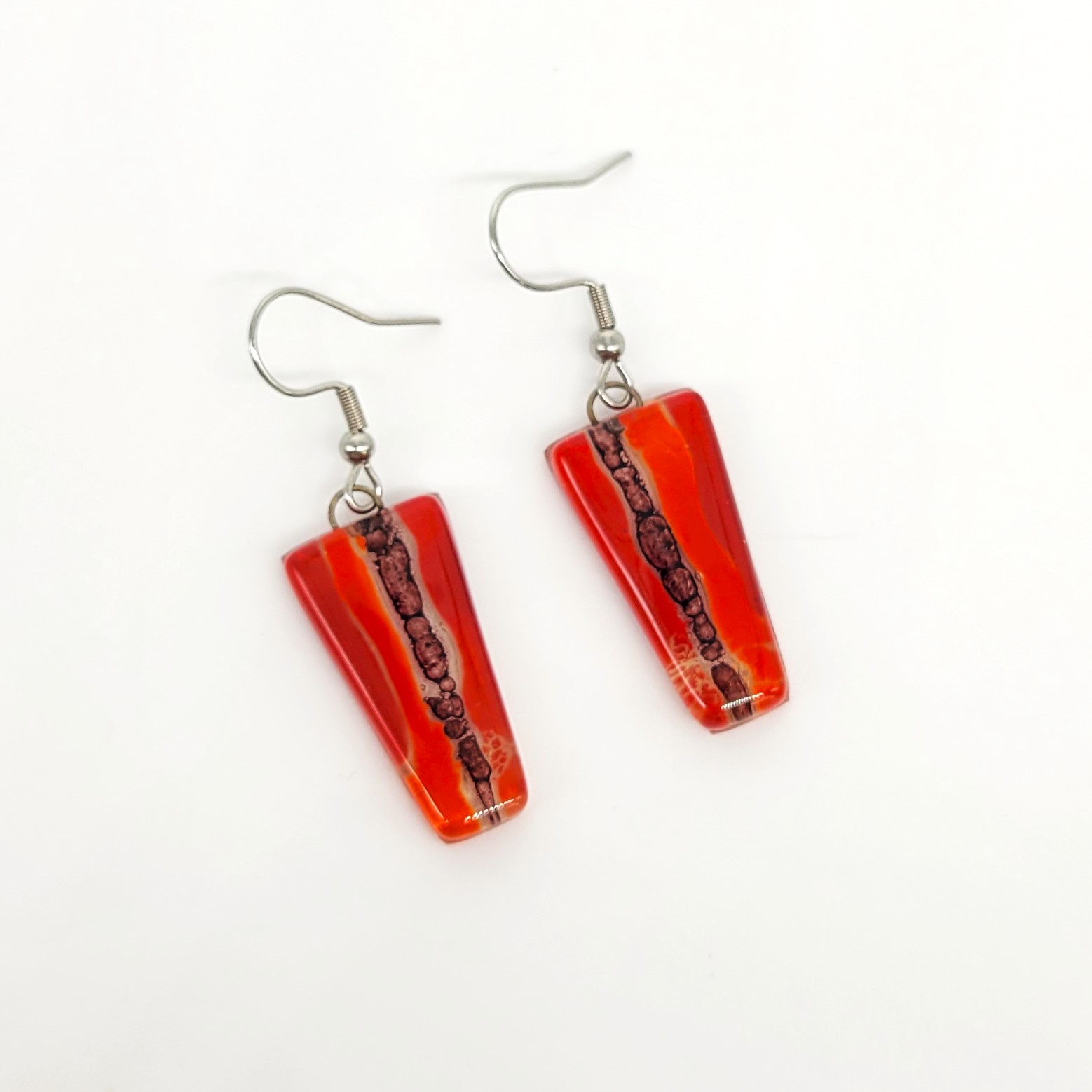 Red Inverted Trapezium Fused Glass Dangle Earrings from Chile - The ...