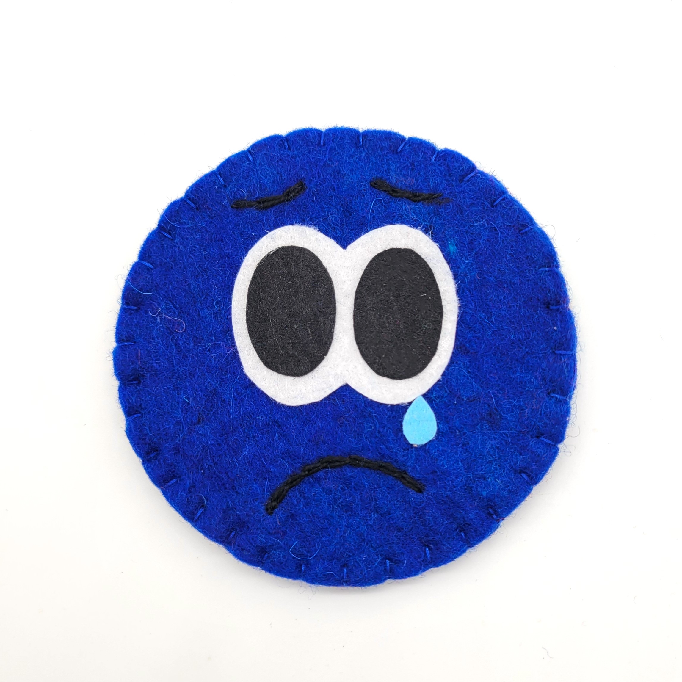 Blue Felted Wool Sad Face Emoji Drink Coaster from Kyrgyzstan - The ...