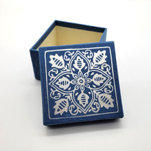 Blue Paper Mache Box with Silver Block Print from Bangladesh - The Silk ...