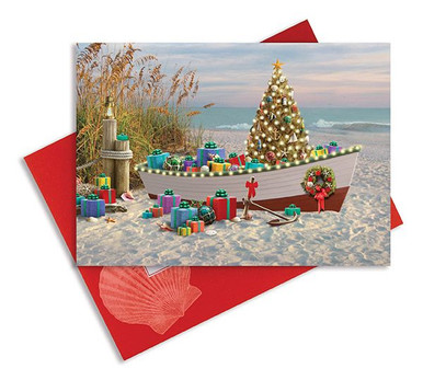 Boat w/Tree Christmas Cards 27-124-116 - Curious Cargo Home Decor