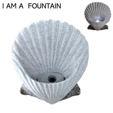 LG STONE SCALLOP SHELL FOUNTAIN GDN77968-TAN-4 - Curious Cargo Home Decor