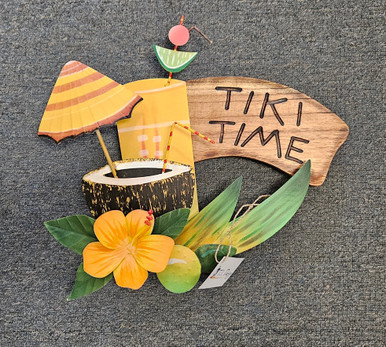TIKI TIME SIGN W/COCONUT DRINK CW419-10 - Curious Cargo Home Decor