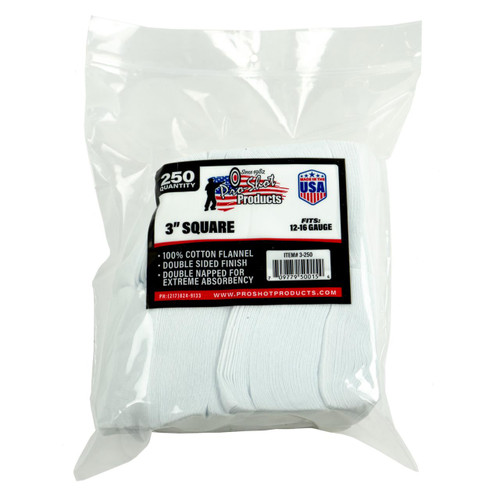 Pro-Shot Cotton Flannel Patches 12-16 Gauge 3 Inch Square 250 Per Bag ...