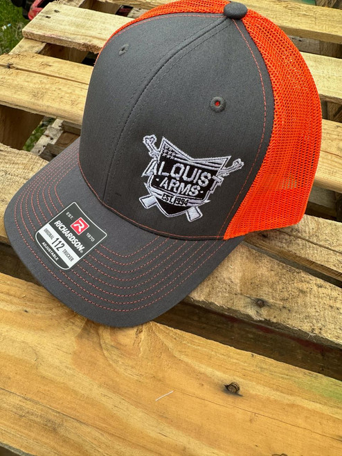 Alquist Arms Shield Logo Richardson112 Hat Charcoal/Neon Orange ...