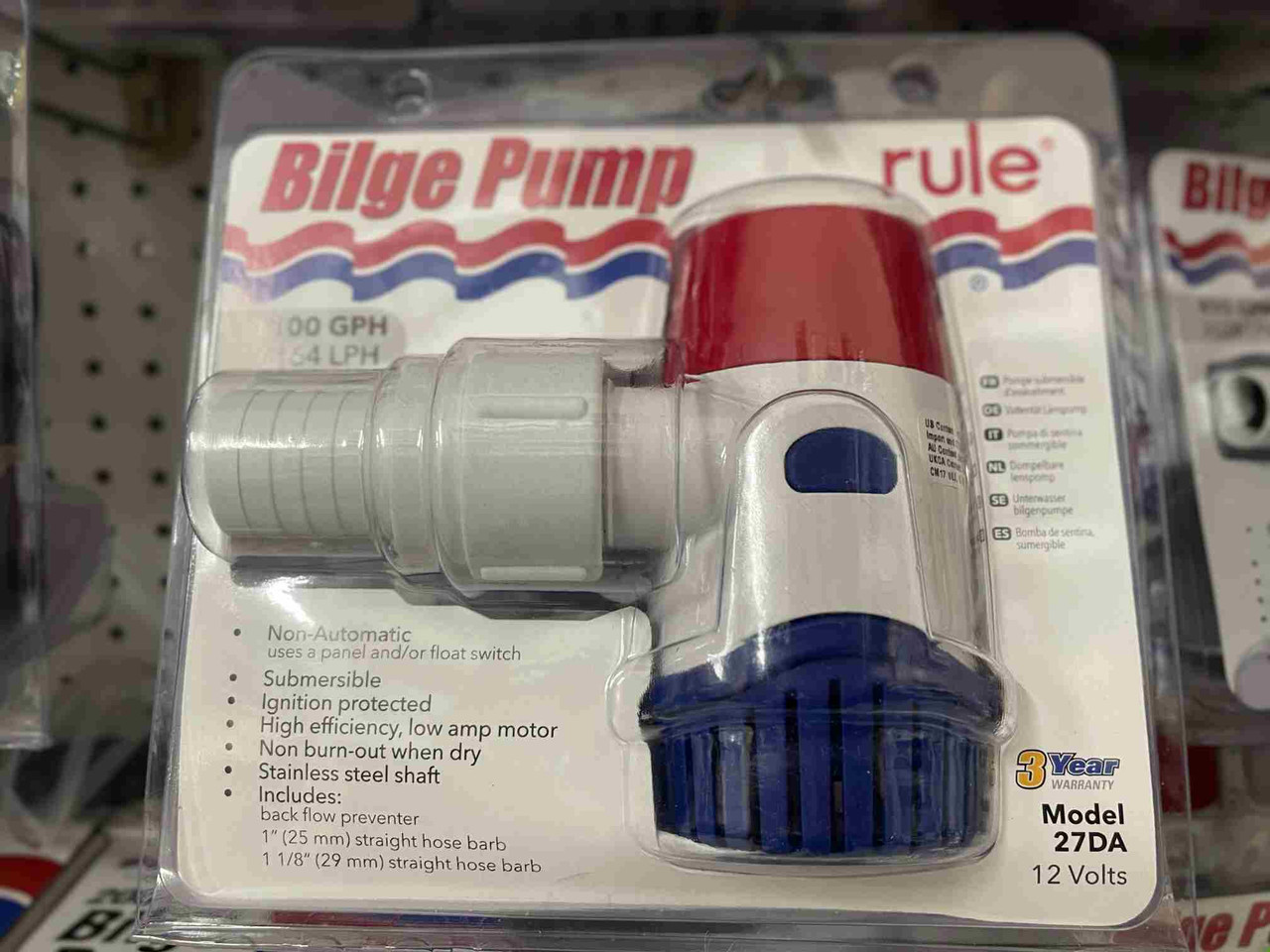 Rule 27DA 1100 GPH 12V Bilge Pump Non Automatic