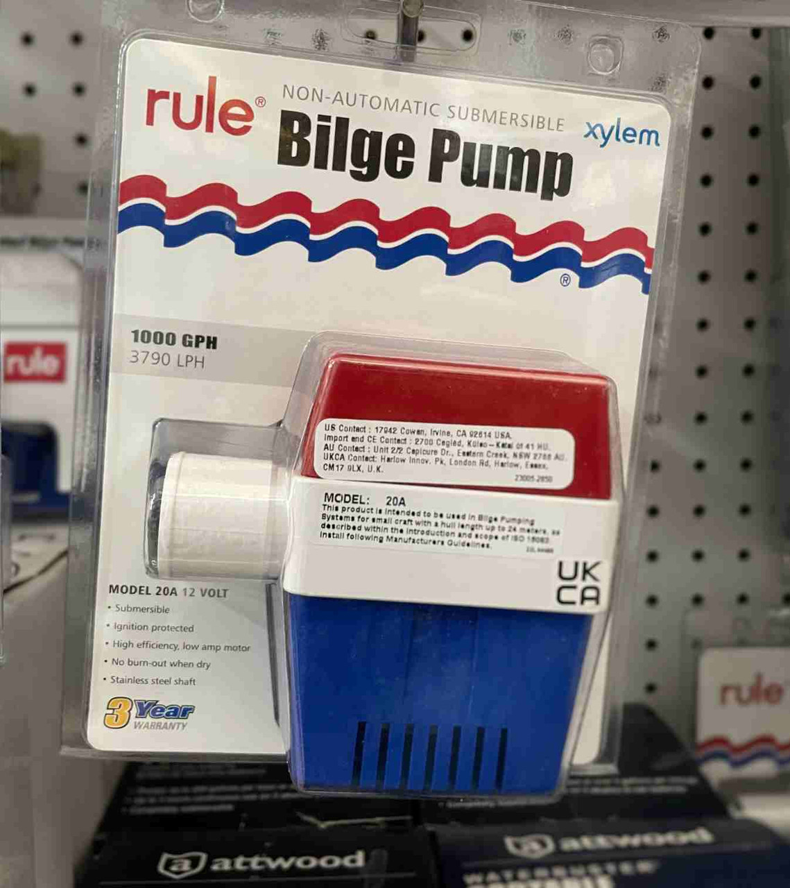 Rule 20A Bilge Pump 1000 GPH Non Automatic