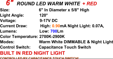 Source Led Brass Dimmable 6" Touch 11-16v DC, Red Night Light