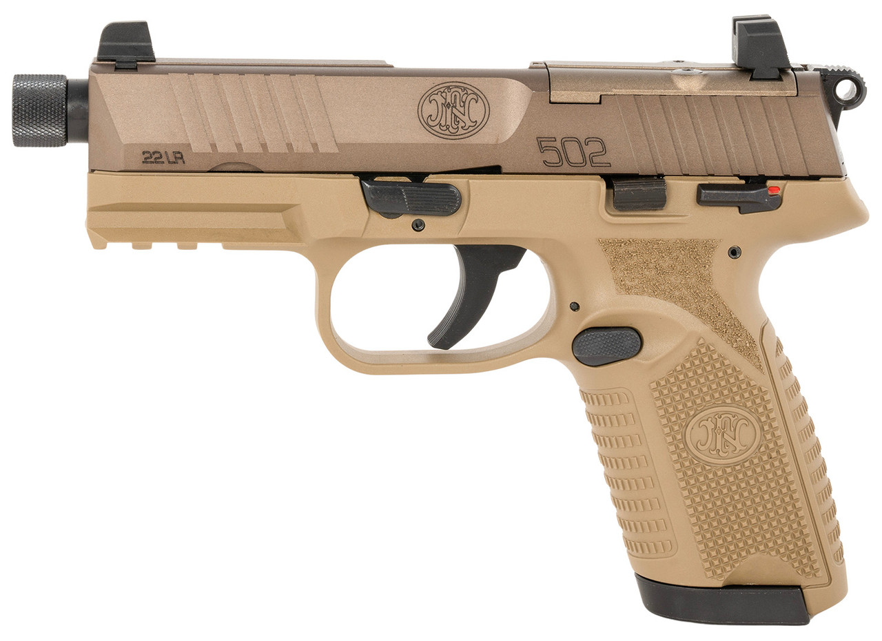 FN 502 Tactical 22 LR, 4.6" Threaded Barrel, Flat Dark Earth, Optic ...