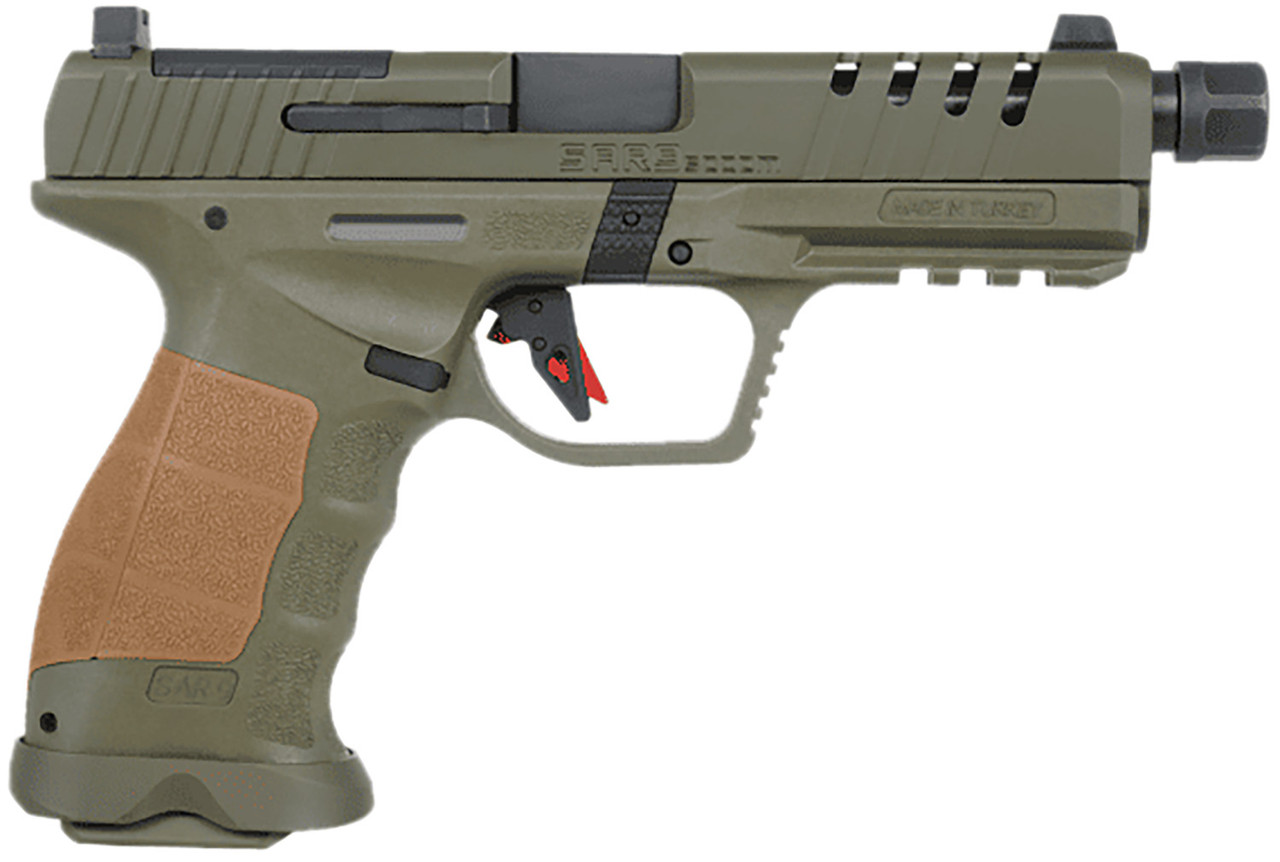 SAR USA SAR9 SOCOM 9mm, 4.5" Threaded Barrel, Olive Drab Green Cerakote, 21rd - Impact Guns
