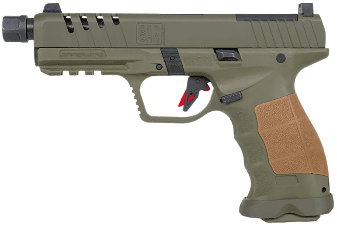 SAR USA SAR9 SOCOM 9mm, 4.5" Threaded Barrel, Olive Drab Green Cerakote, 21rd - Impact Guns