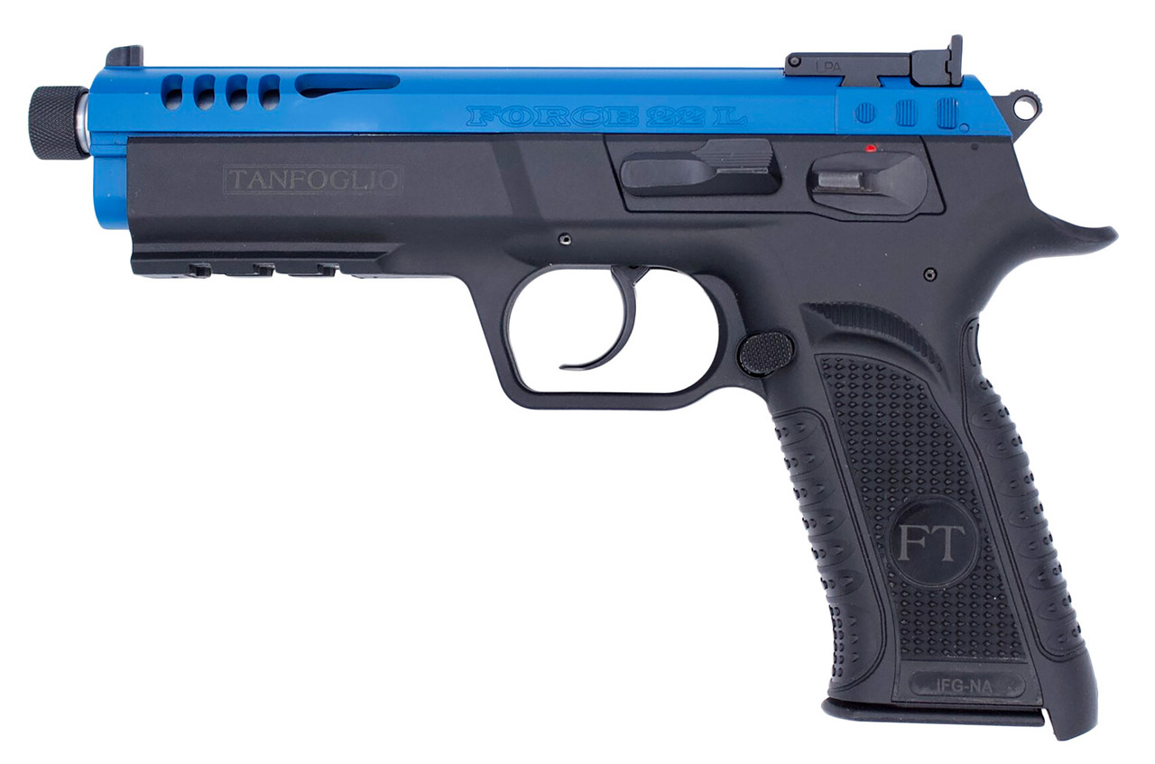 Tanfoglio Defiant Force 22 LR, 4.4" Barrel, Blue Slide, Black Frame ...