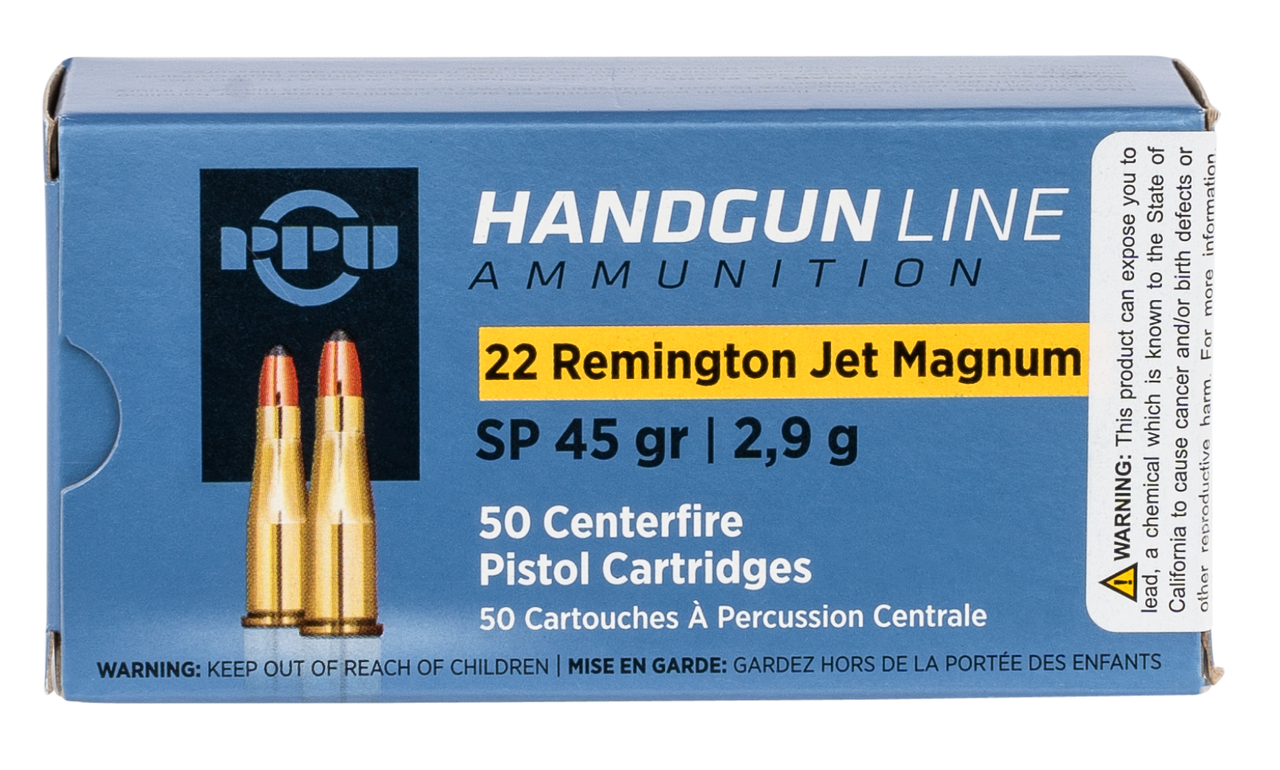 PPU Handgun Line 22 Remington Jet Magnum, 45gr, Soft Point, 50rd Box ...