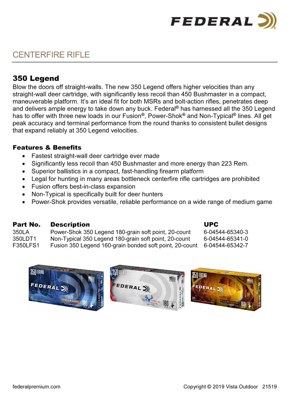 Federal Fusion, 350 Legend, 160gr, Soft Point, 20rd Box - Impact Guns