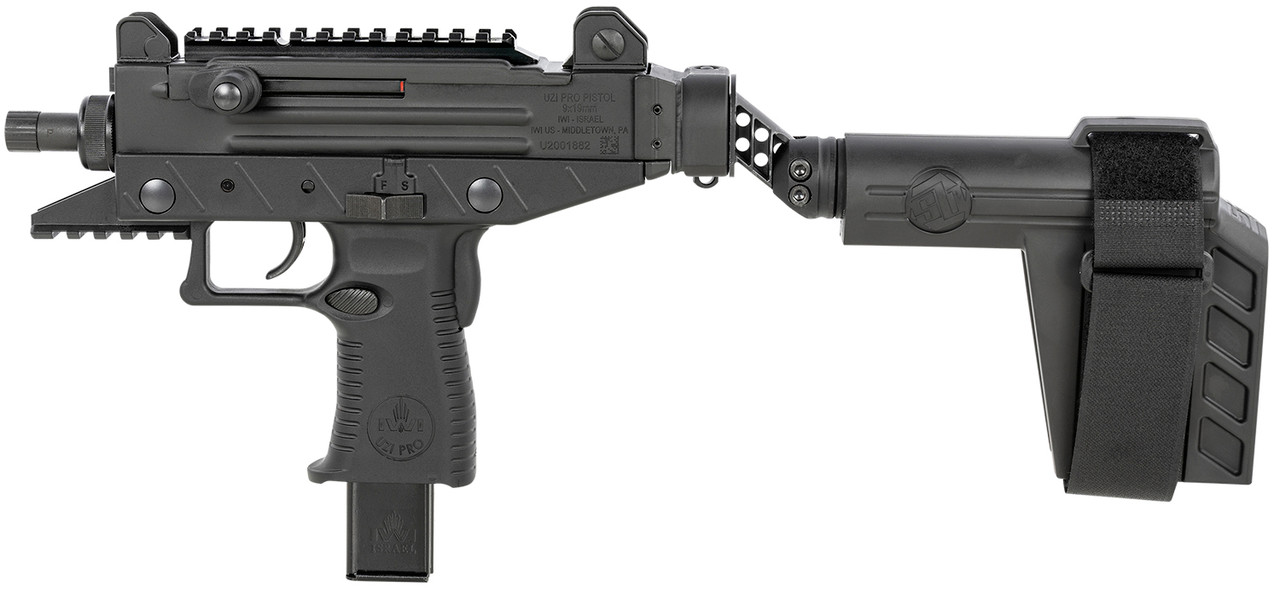 IWI UZI Pro 9mm, 4.5" Threaded Barrel, SB Folding Brace, Black, 25rd ...