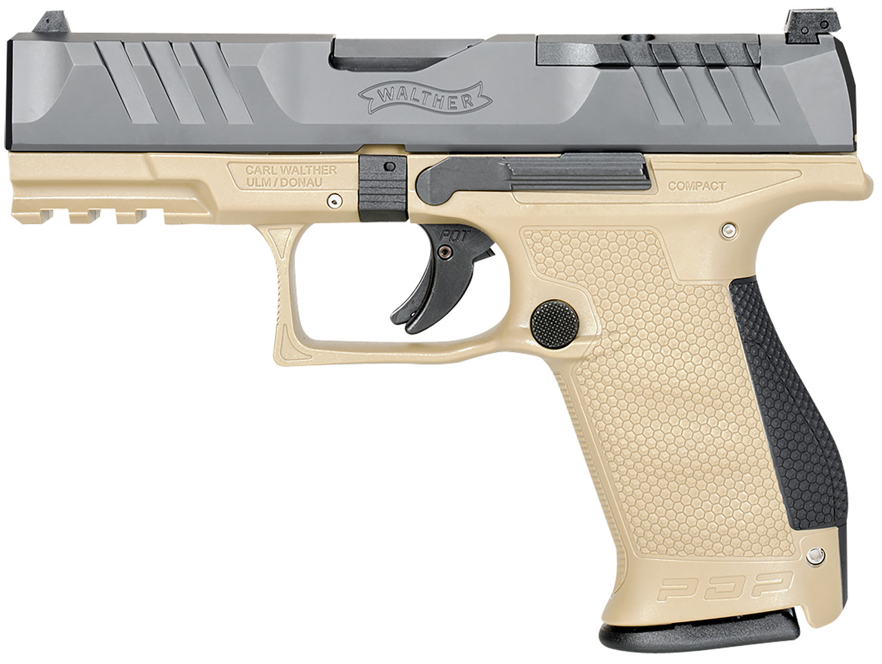 Walther PDP Compact 9mm, 4" Barrel, Black Slide/Tan Frame, Adjustable ...