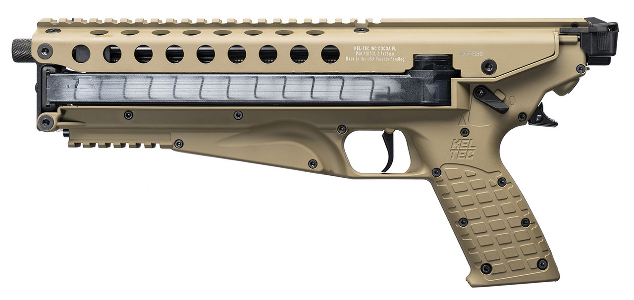 Kel-Tec P50 5.7x28mm, 9.60" Barrel, Tan, Polymer Frame, Fiber Optic ...