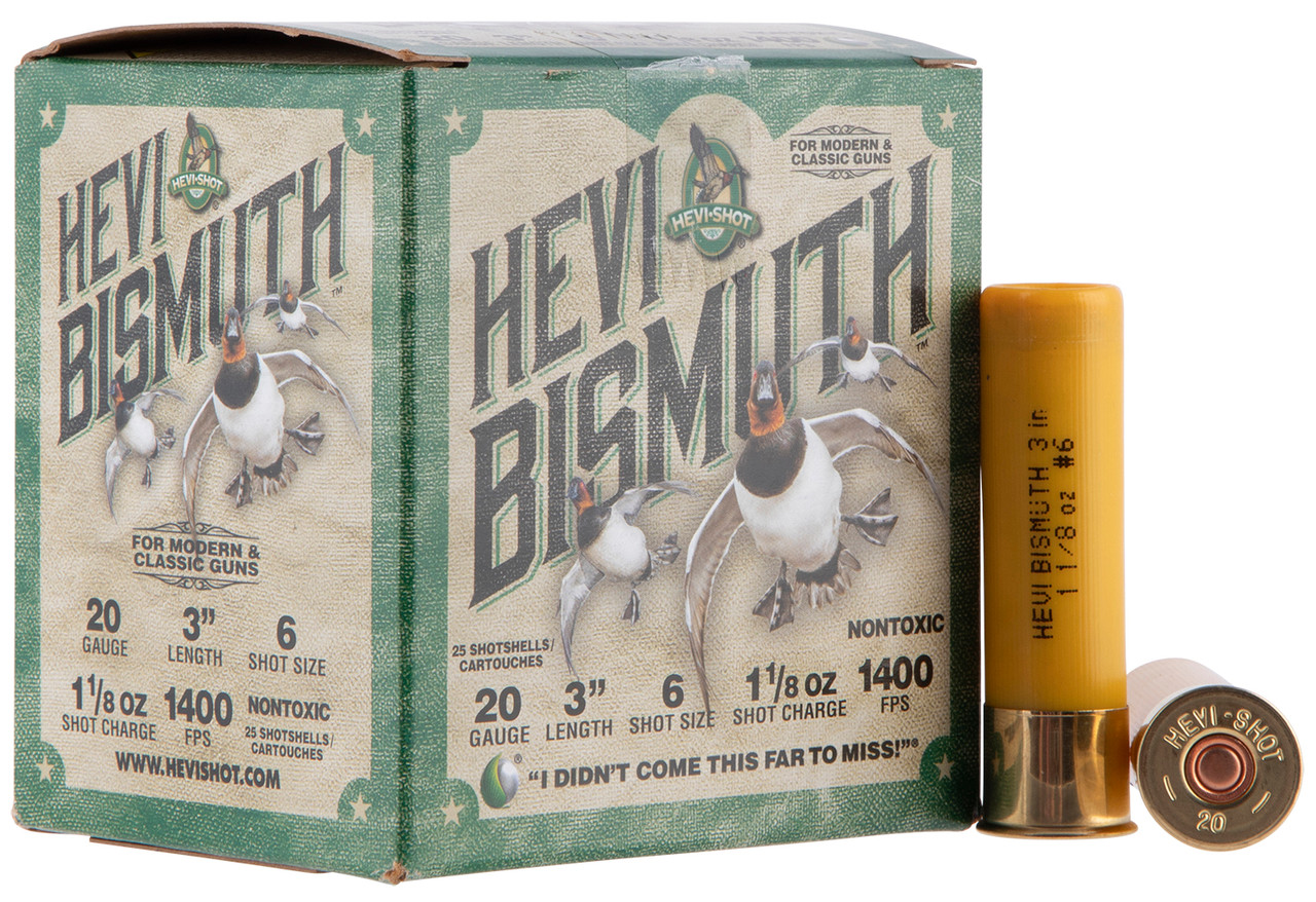 HEVI-Shot Waterfowl 20 Ga, 3", 1 1/8 oz, Bismuth, 6 Shot, 25Bx/10Cs ...