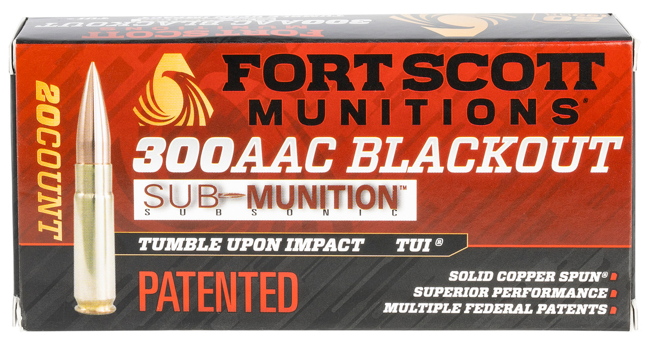 Fort Scott 300 Blackout, 190gr, Subsonic, Solid Copper Spun, 20rd Box ...