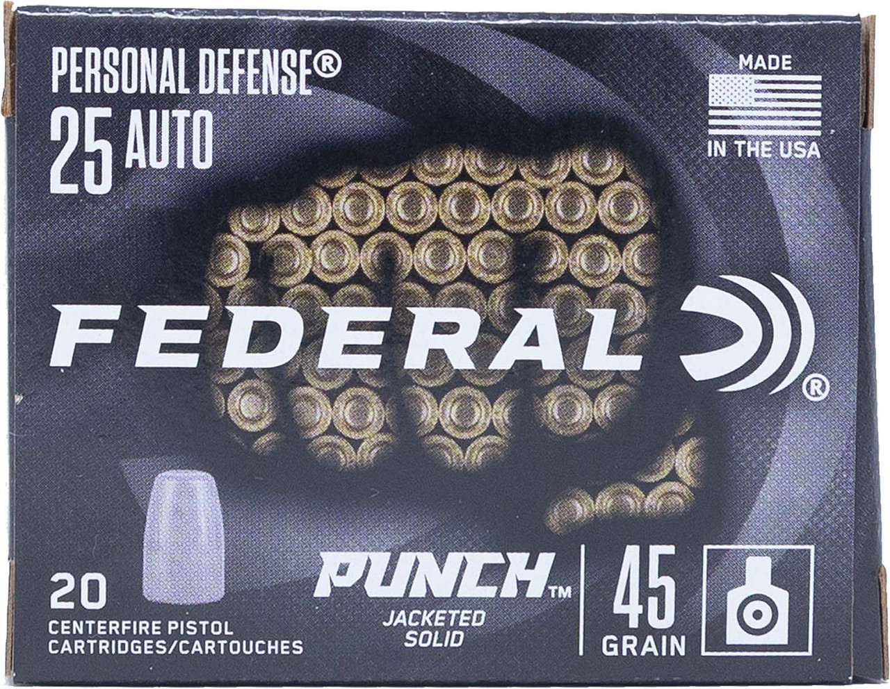 Federal Punch 25 ACP, 45gr, Punch Hollow Point, 20rd Box - Impact Guns