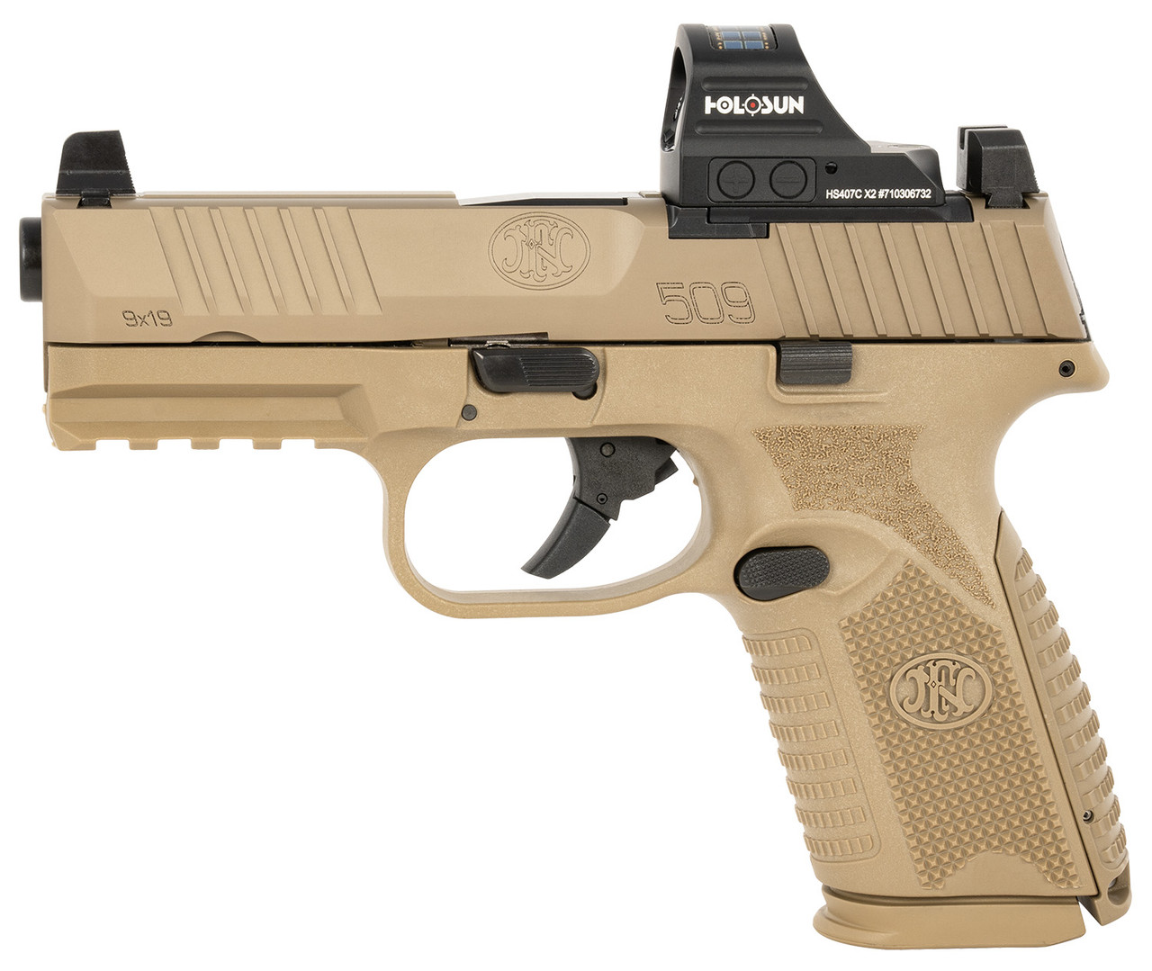 FN 509 MRD 9mm, 4" Barrel, Flat Dark Earth, Holosun 407C Red Dot Sight ...