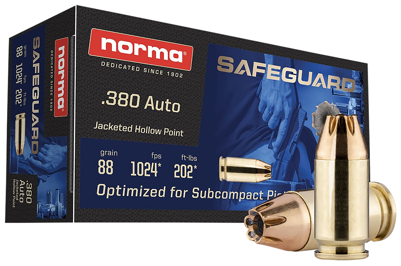 Norma Safeguard 380 ACP, 88gr, Jacketed Hollow Point, 50rd Box - Impact ...