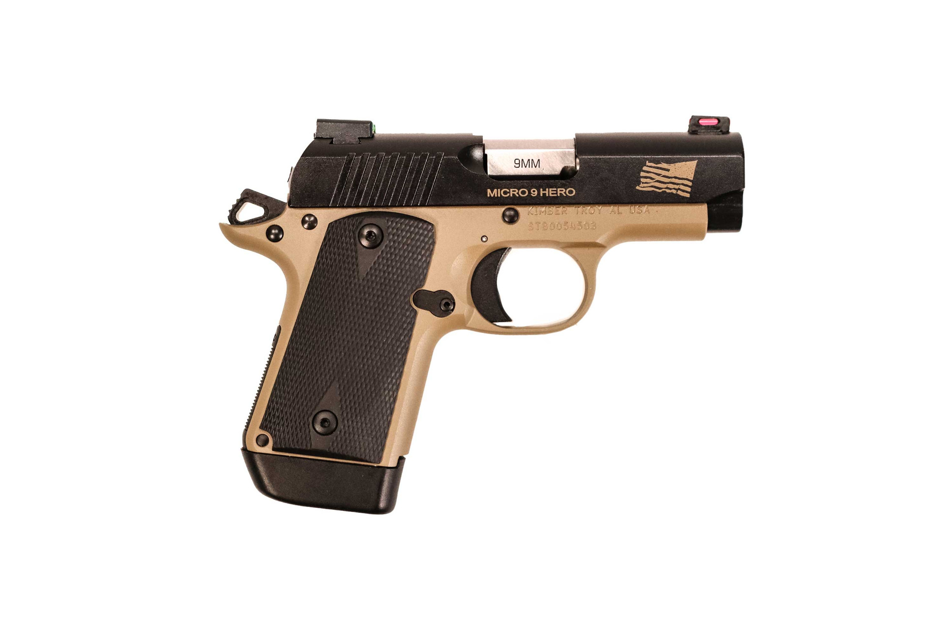 Kimber Micro 9 Hero 9mm, 3.15" Barrel, Black Slide/Tan Frame, Fiber ...