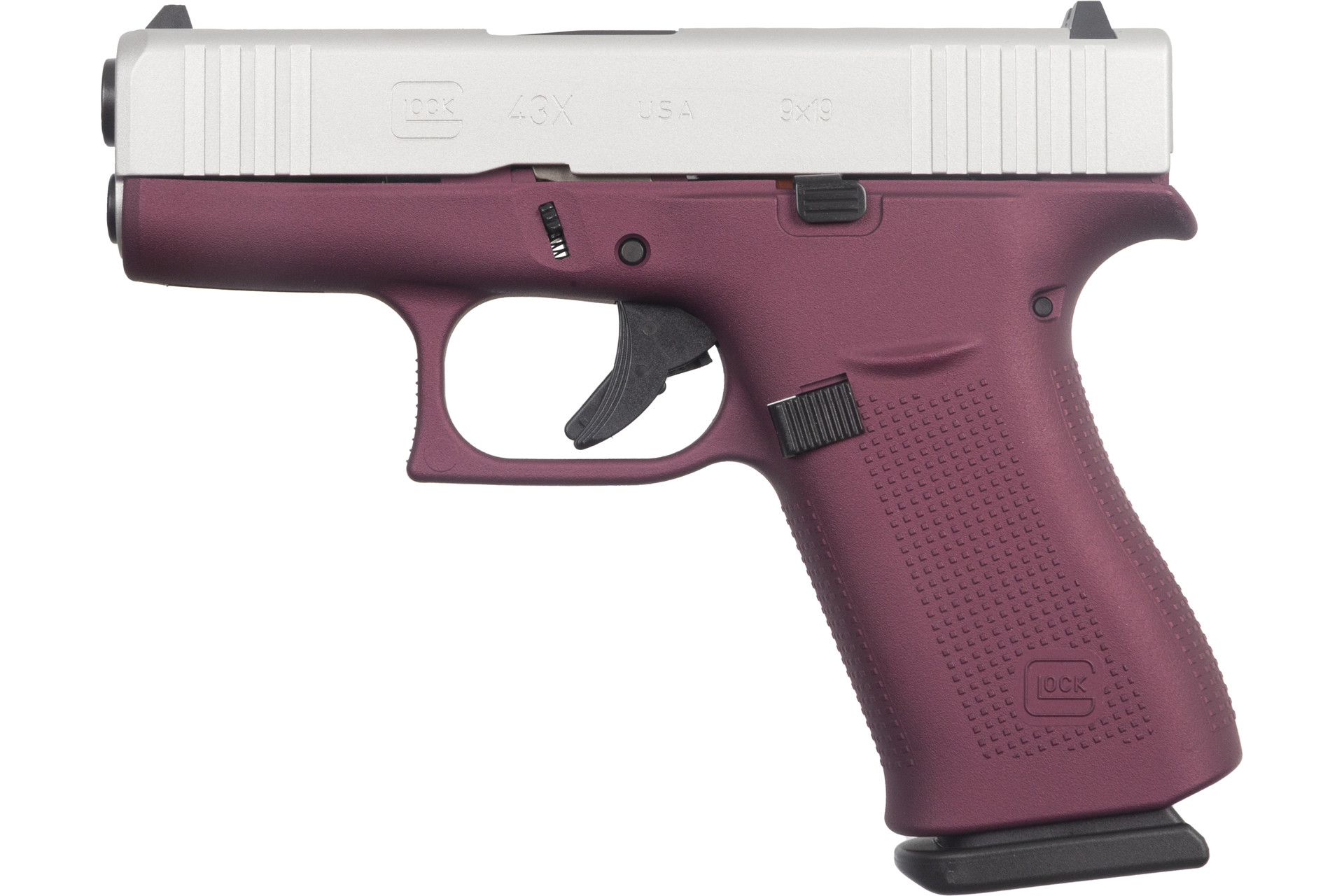 Glock 43X USA 9mm, 3.41'' Barrel, Black Cherry Frame, Satin Aluminum ...