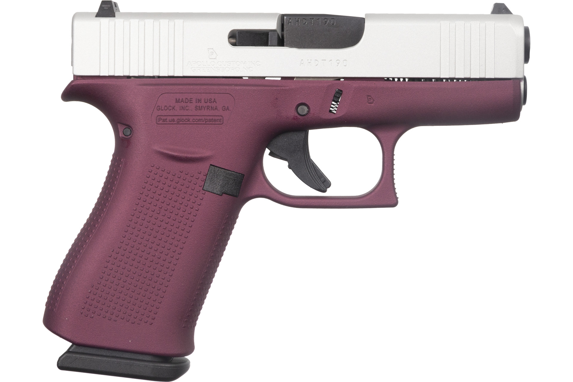 Glock 43X USA 9mm, 3.41'' Barrel, Black Cherry Frame, Satin Aluminum ...