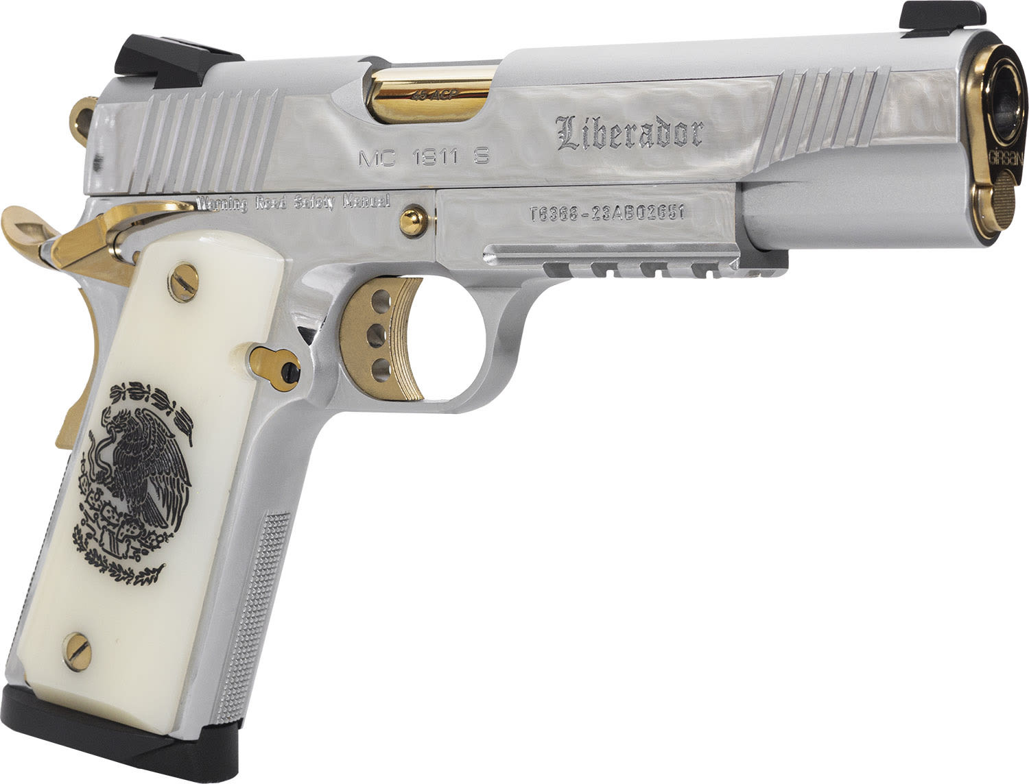 Girsan MC1911 Liberador 45 ACP, 5" Barrel, Silver w/ Gold Accents ...