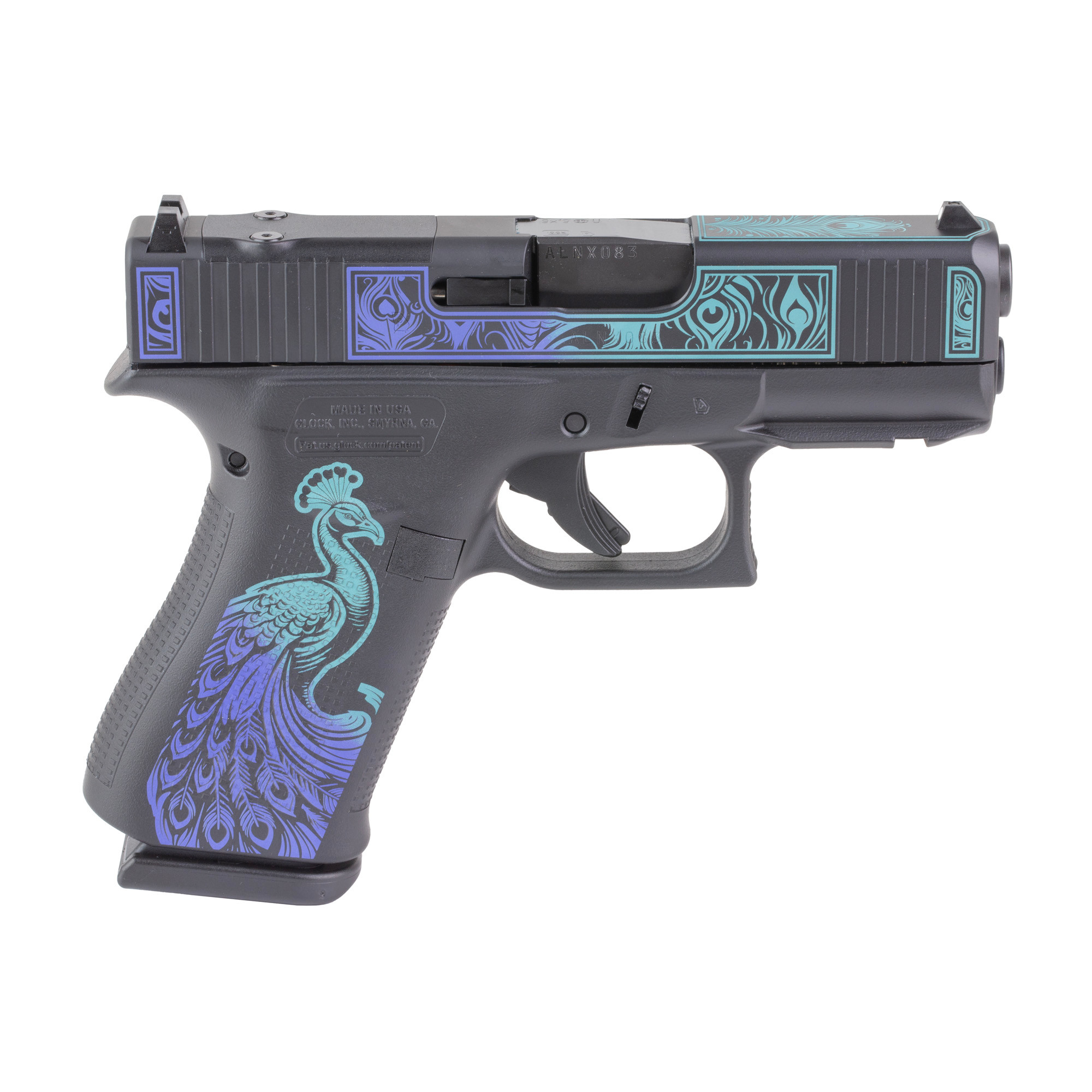GLOCK 43X M.O.S. Sub-Compact, 9MM, 3.41" Barrel, Custom Peacock ...