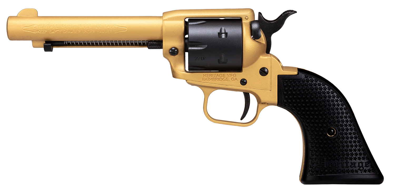 Heritage Rough Rider 22 LR, 4.75" Barrel, Gold Cerakote, Black Polymer ...