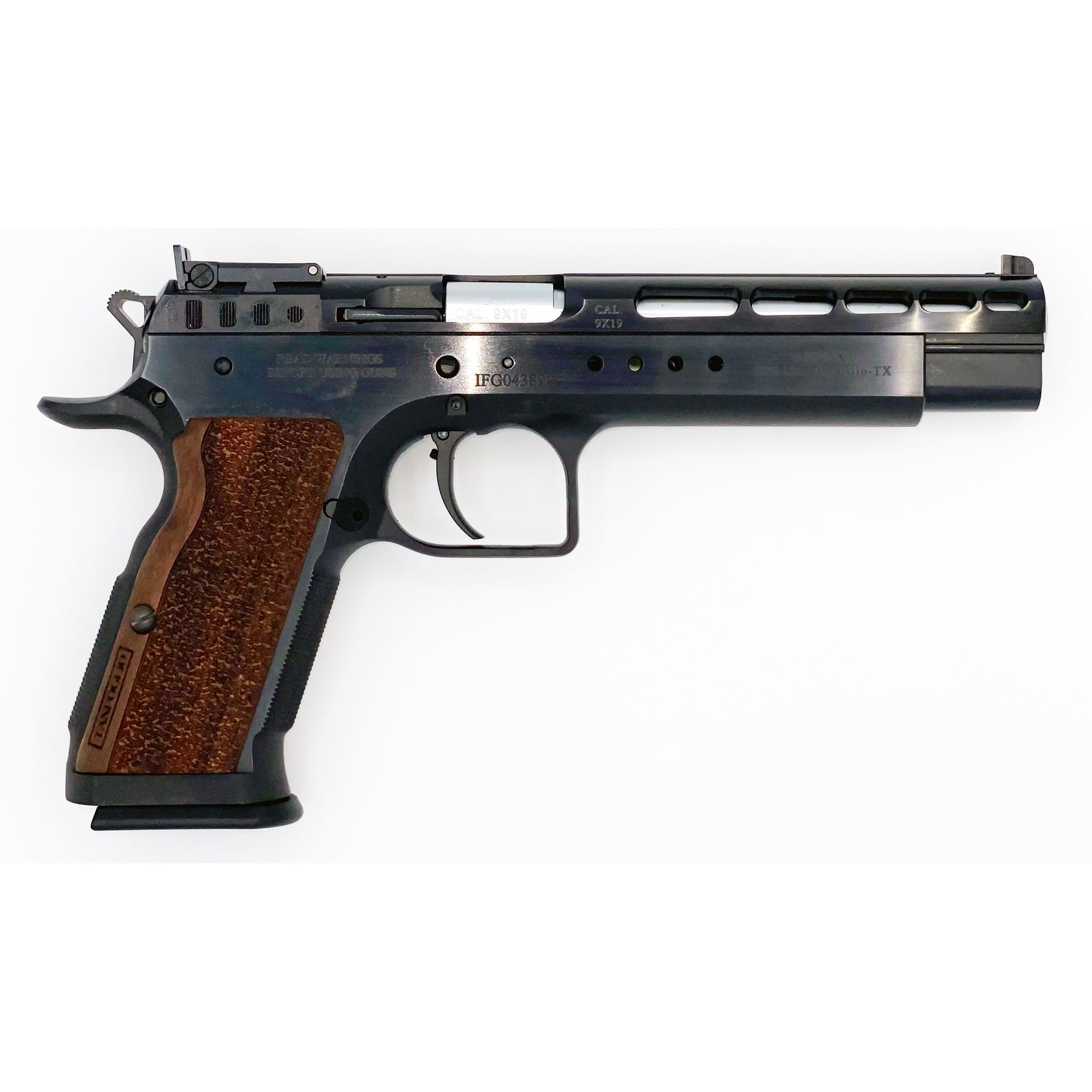 Tanfoglio IFG Gold Match 9mm, 6" Barrel, Black, Wood Grip, 16rd ...