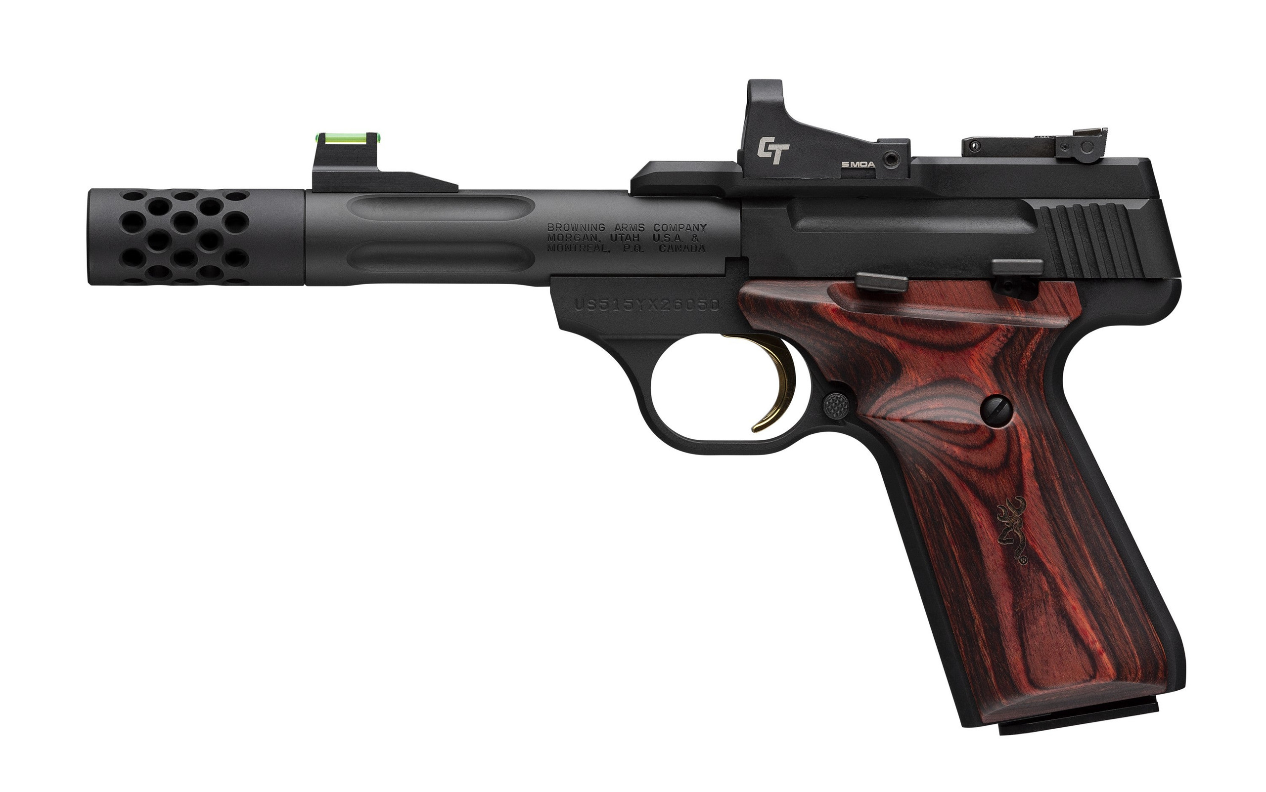 Browning Buck Mark Hunter 22 LR, 4.4" Threaded Barrel, Black, Rosewood ...