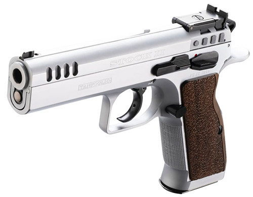 IFG Stock II 9mm, 4.45" Barrel, Silver, Walnut Grips, 17rd - Impact Guns