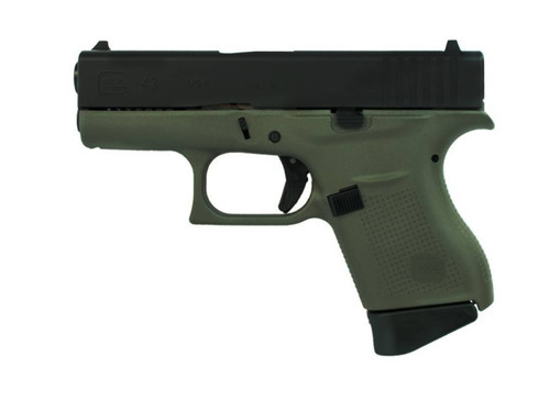 Glock G43 9mm, 3.41" Barrel, Battlefield Green Frame, 6rd - Impact Guns