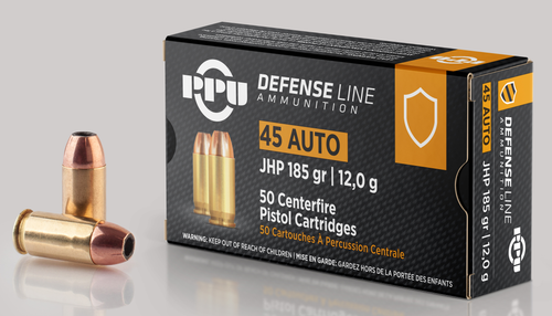 PPU Handgun Defense 45 ACP 185gr, Jacketed Hollow Point, 50rd Box ...