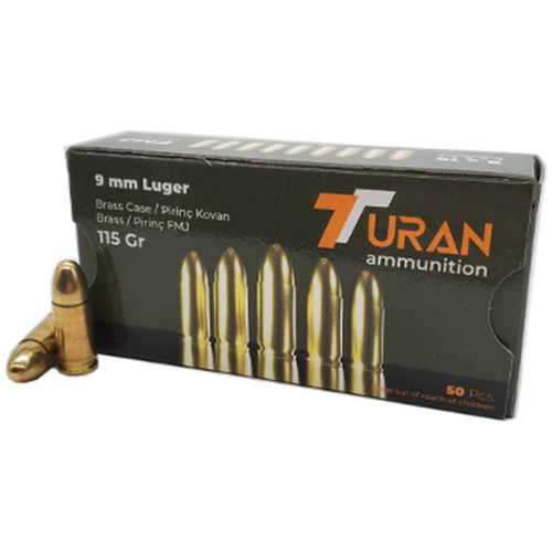 Turan Ammunition 9mm, 115gr, FMJ, 50rd Box - Impact Guns