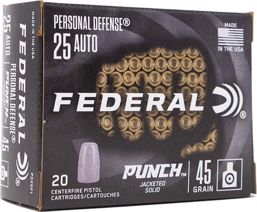 Federal Punch 25 ACP, 45gr, Punch Hollow Point, 20rd Box - Impact Guns