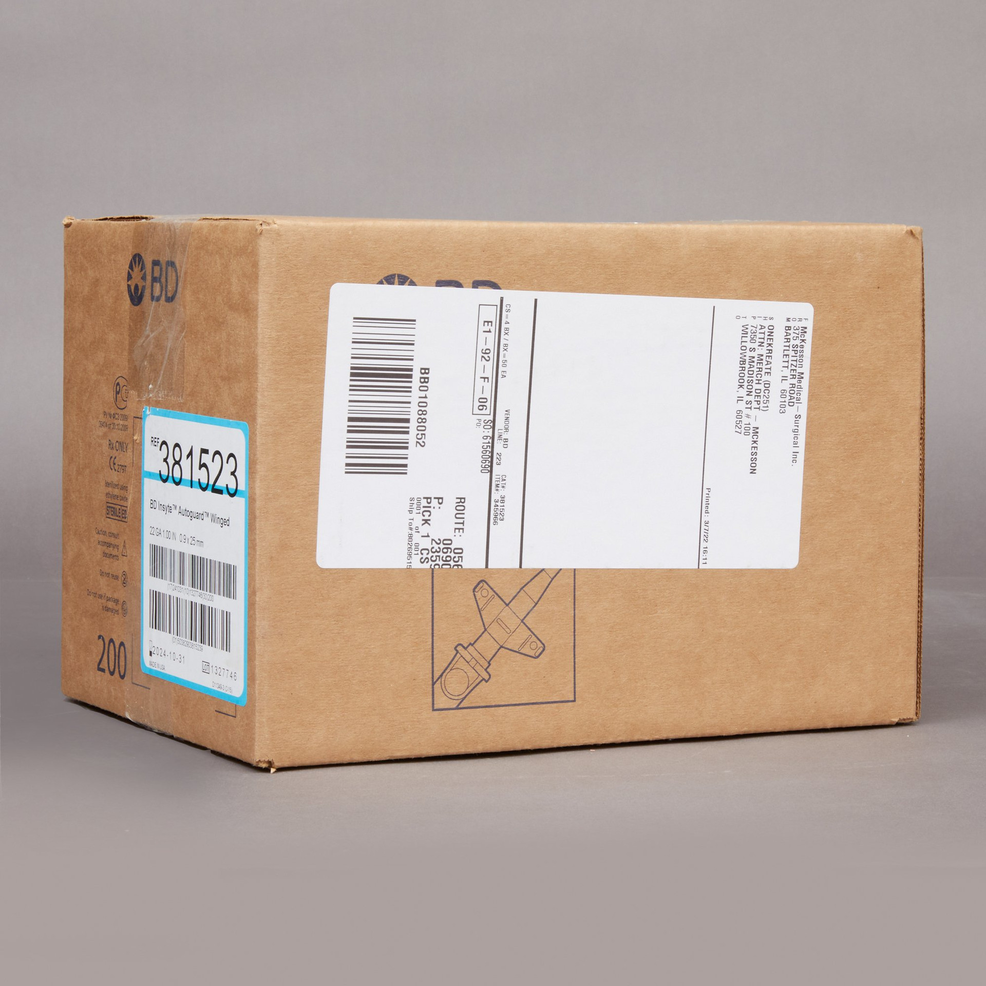 Peripheral IV Catheter Insyte Autoguard 22 Gauge 1 Inch BD Vialon ...