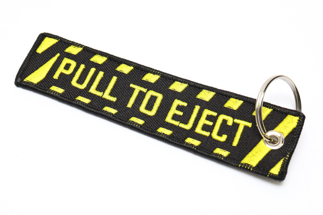 Pull To Eject Keychain, Black & Yellow