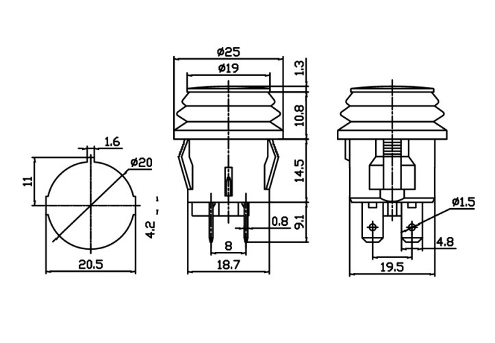 Push Button Switch SPST Illuminated Blue