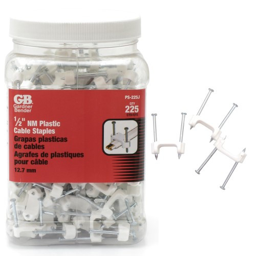 1/2 Inch White NM Plastic Cable Staples 225 Piece Jar